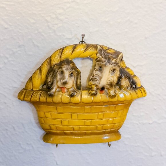 chalkware | Accents | Vintage Chalkware Terrier Puppy Dogs In Basket ...